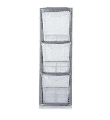 Silver Plastic 3 Drawer Tower Storage Unit Medium A5 Stationery Filing ...