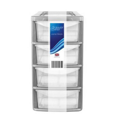 Silver Plastic 4 Drawer Tower Storage Unit Small A5 Stationery Filing ...