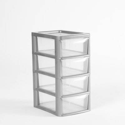 Silver Plastic 4 Drawer Tower Storage Unit Small A5 Stationery Filing ...