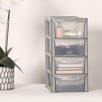 Silver Plastic 4 Drawer Tower Storage Unit Small A5 Stationery Filing ...
