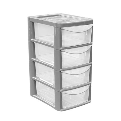 Silver Plastic 4 Drawer Tower Storage Unit Small A5 Stationery Filing ...
