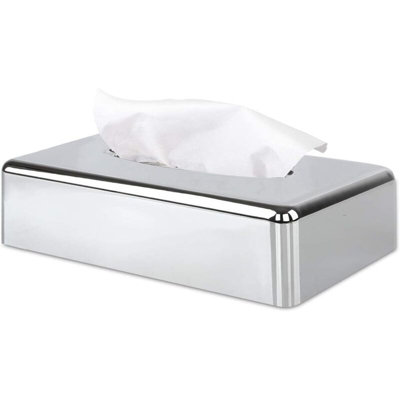 Silver Rectangular Tissue Box Holder with Mirror for Home, Office and Car
