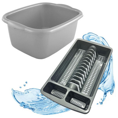 Silver Rectangular Washing Up Bowl & Dish Rack Sets Ideal For Kitchens ...