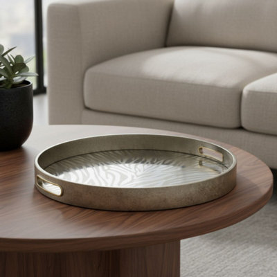Silver Round Zebra Print Decorative Tray