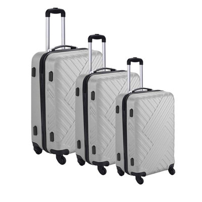 Silver Set of 3 ABS Hard Shell Suitcases Cabin, Medium & Large Trolley ...