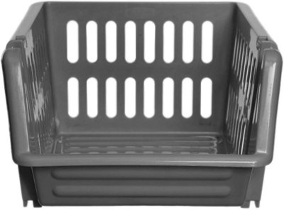 Silver Set of 3 Plastic Stacking Basket Multi-Purpose Storage Stackable Shelves For Vegetable ...