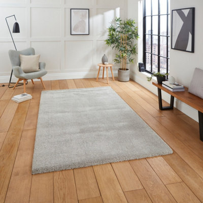 Silver Shaggy ,Modern Plain Rug for Dining Room-80cm X 150cm | DIY at B&Q