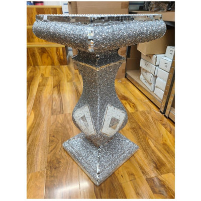 Silver Side Table Crushed Diamond Glitter Mirrored End Table F055