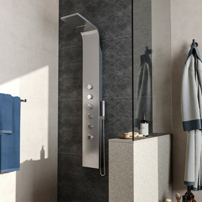 Silver Stainless Steel Exposed Shower Tower Panel Mixer Shower Set