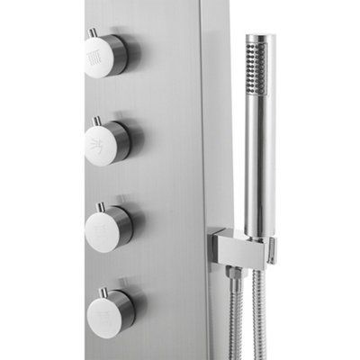 Silver Stainless Steel Exposed Shower Tower Panel Thermostatic Mixer Shower Set