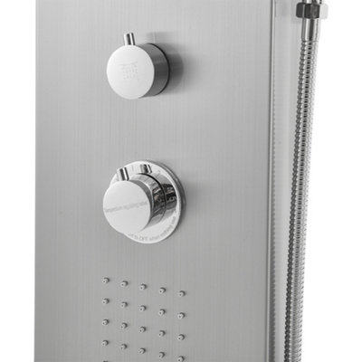 Silver Stainless Steel Exposed Shower Tower Panel Thermostatic Mixer Shower Set