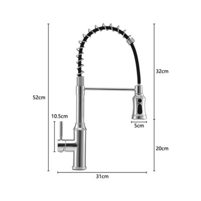Silver Stainless Steel Side Lever Kitchen Spring Neck Pull Out Kitchen ...