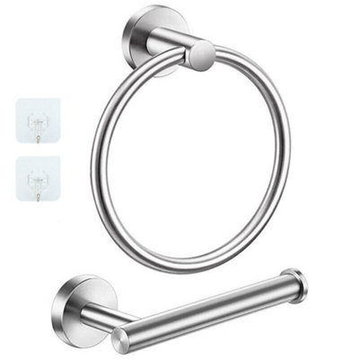 SILVER STAINLESS STEEL WALL MOUNTED TOILET ROLL HOLDER AND TOWEL RING ...