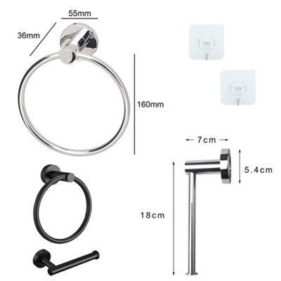 SILVER STAINLESS STEEL WALL MOUNTED TOILET ROLL HOLDER AND TOWEL RING ...
