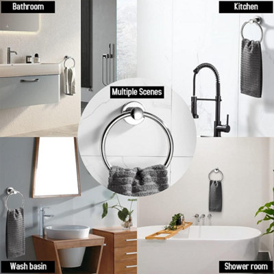 SILVER STAINLESS STEEL WALL MOUNTED TOILET ROLL HOLDER AND TOWEL RING ...