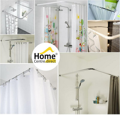 Silver U&L Shape Corner Shower Rail 3 Way Angled with Wall Adapter and ...