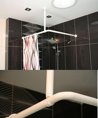 Silver U&L Shape Corner Shower Rail 3 Way Angled with Wall Adapter and ...