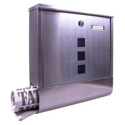 Silver Wall Mounted Lockable Letterbox - Stainless Steel Mail Box with ...