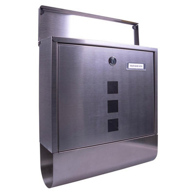 Silver Wall Mounted Lockable Letterbox - Stainless Steel Mail Box with ...