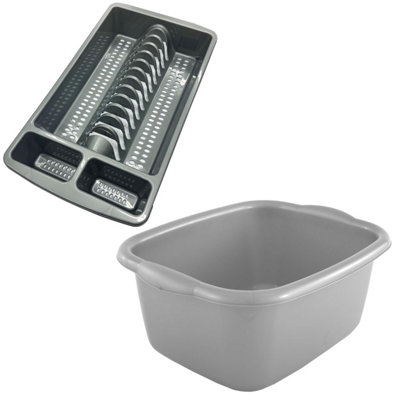 Silver Washing Up Bowl & Silver Dish Drainer Rack