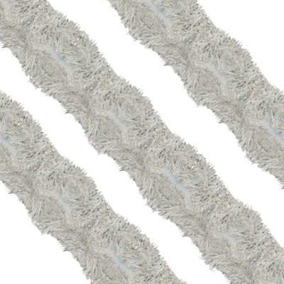 Silver & White Metallic Shiny Christmas Tinsel Garland for Xmas Tree ...