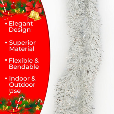 Silver & White Metallic Shiny Christmas Tinsel Garland for Xmas Tree ...