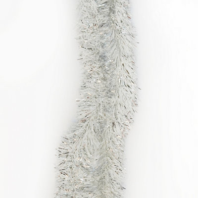 Silver & White Metallic Shiny Christmas Tinsel Garland for Xmas Tree ...