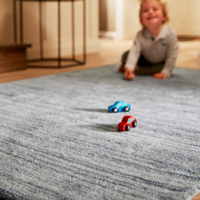 Silver Wool Modern Striped Handmade Easy to Clean Rug for Living Room ...
