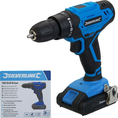 Silverline 18V Electric Drill Driver Screwdriver Keyless Chuck Li-Ion ...
