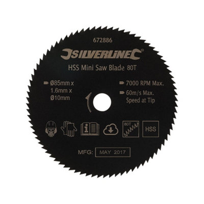 Silverline (672886) HSS Mini Saw Blade 85mm Dia - 10mm Bore - 80T