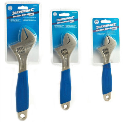 SILVERLINE ADJUSTABLE SPANNER WRENCH SOFT GRIP HANDLE 200MM, 250MM OR 300MM