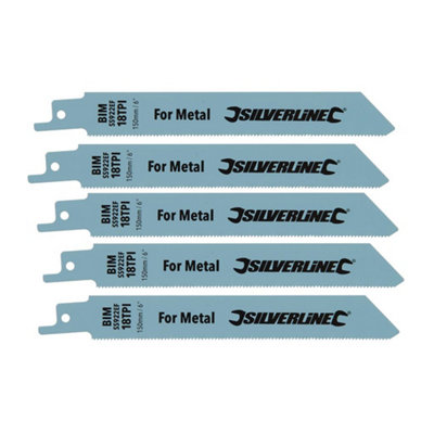 Silverline Recip Saw Blades for Metal 5pk - Bi-Metal - 18tpi - 150mm