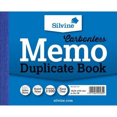 Silvine Carbonless Copy Paper Memo Book Blue (One Size)
