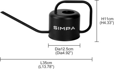 SIMPA 1.1L MATT BLACK WATERING CAN WITH LONG EASY POUR SPOUT