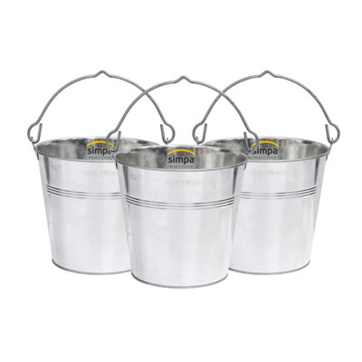 simpa 12L Heavy Duty Galvanised Metal Bucket Pail with Handle - Set of 3