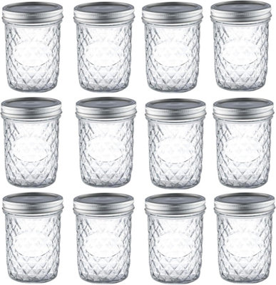 simpa 12PK 475ml/16oz Quilted Decorative Glass Mason Jars with Silver ...