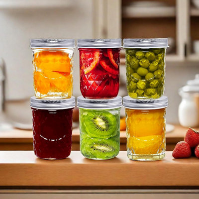 simpa 12PK 475ml/16oz Quilted Decorative Glass Mason Jars with Silver ...
