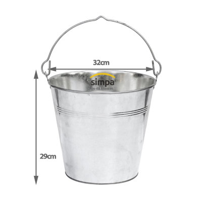 simpa 15L Heavy Duty Galvanised Metal Bucket Pail with Handle - Set of 3