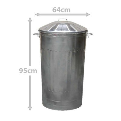 simpa 180L XXL Strong Tough Galvanised Metal Bin & Locking Lid 95cm (H ...