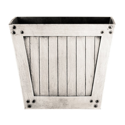 simpa 2PC Distressed White Slatted Wood Style Plastic Planters 31cm (Dia)