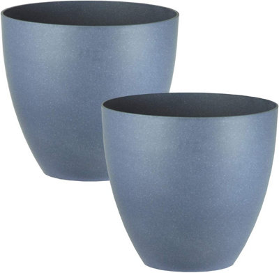 simpa 2PC Light Grey Canterbury Granite Effect Plastic Planter 33cm (Dia).