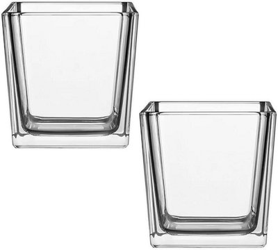simpa 2PC Square Chunky Glass Table Vase 17cm (H) | DIY at B&Q