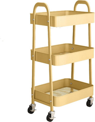 simpa 3 Tier Metal Multipurpose Wheeled Storage Cart - YELLOW
