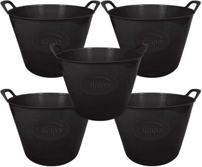 simpa 42L Black Large Multi Purpose Flexible Tub Buckets - Set of 5