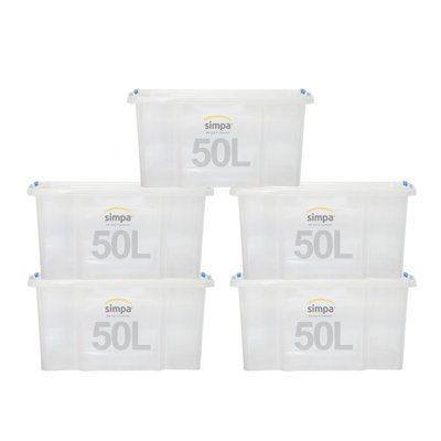 simpa 50L Clik 'n' Store Plastic Storage Boxes - Set of 5 | DIY at B&Q