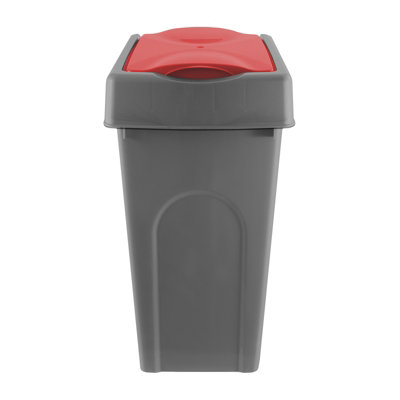 simpa 50L Grey Square Bin with Red Lift Top Cowl Lid