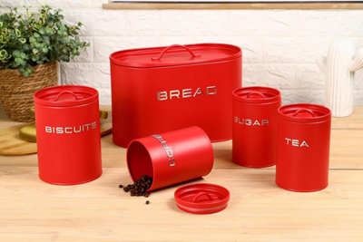 simpa 5PC Stylish Matt Red Metal Kitchen Storage Set.
