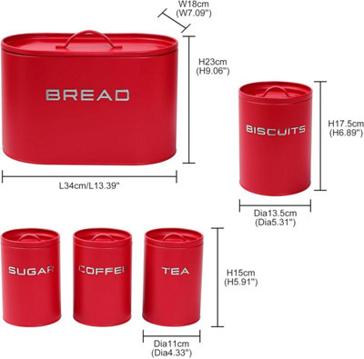 simpa 5PC Stylish Matt Red Metal Kitchen Storage Set.