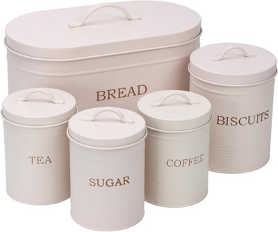 simpa 5PC Vintage Style Matt Cream Metal Kitchen Storage Set.