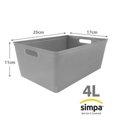 simpa 6PC 4L Grey Plastic Storage Basket Studio Organiser Trays with ...